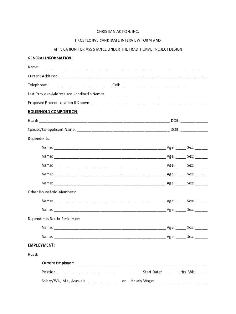 Fillable Online Christian Action, Inc. Application for Financial ...
