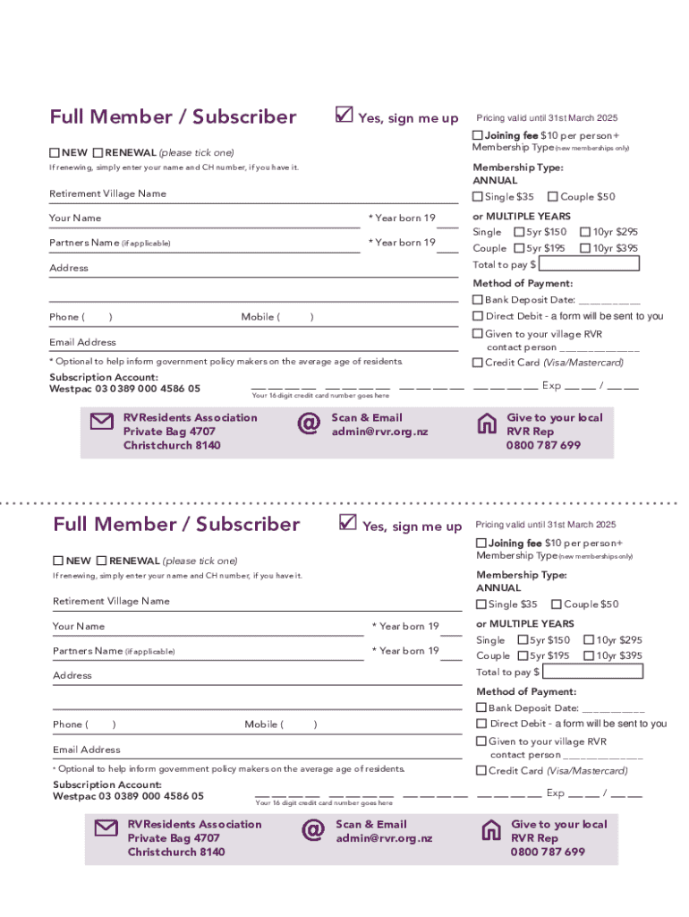 Fillable Online Full Member / Subscriber Registration Fax Email Print - pdfFiller