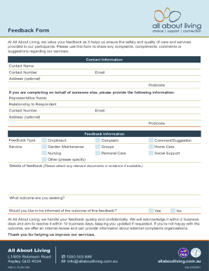 Fillable Online All About Living Feedback Form Fax Email Print - pdfFiller