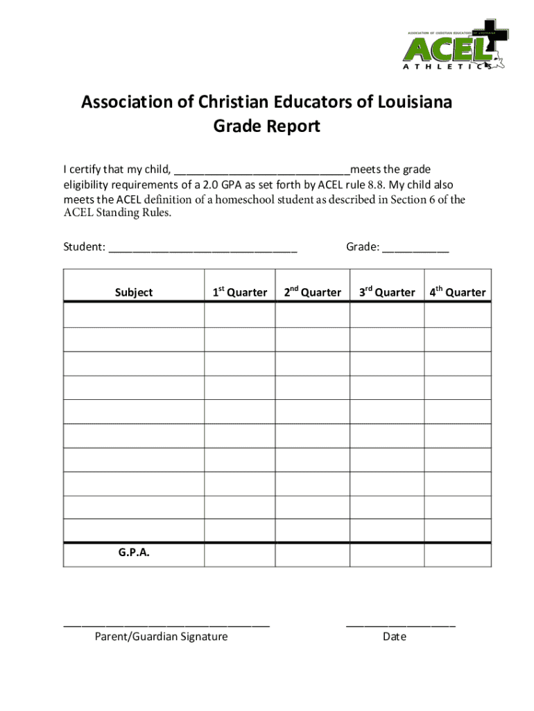 Fillable Online ACEL Homeschool Grade Report Fax Email Print - pdfFiller