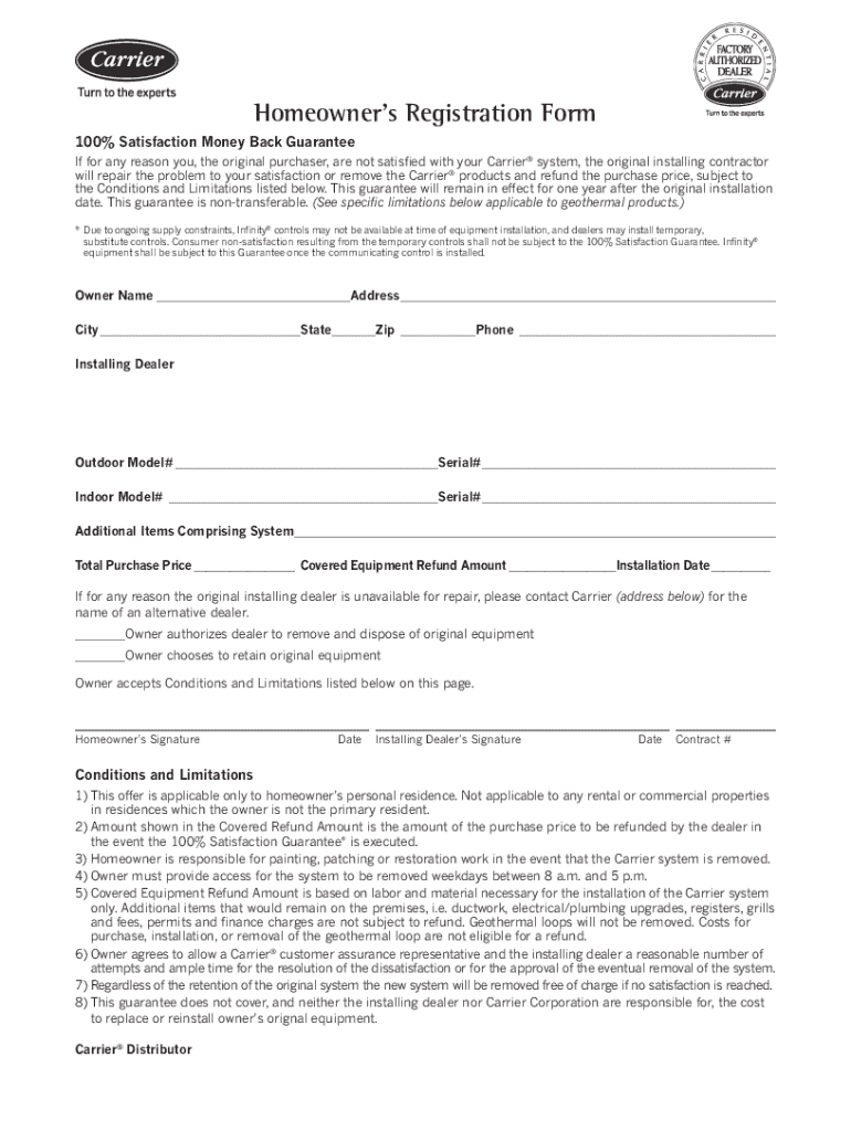 Fillable Online Carrier® 100% Satisfaction Money Back Guarantee ...