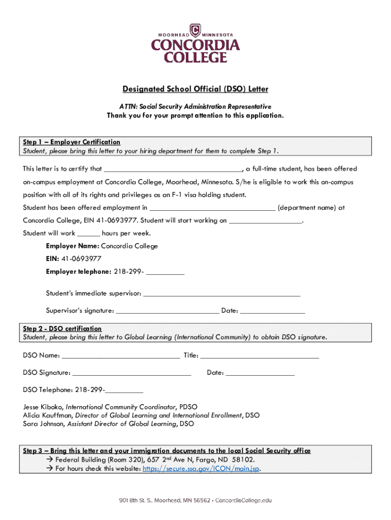 Fillable Online Designated School Official (DSO) Letter Fax Email Print ...