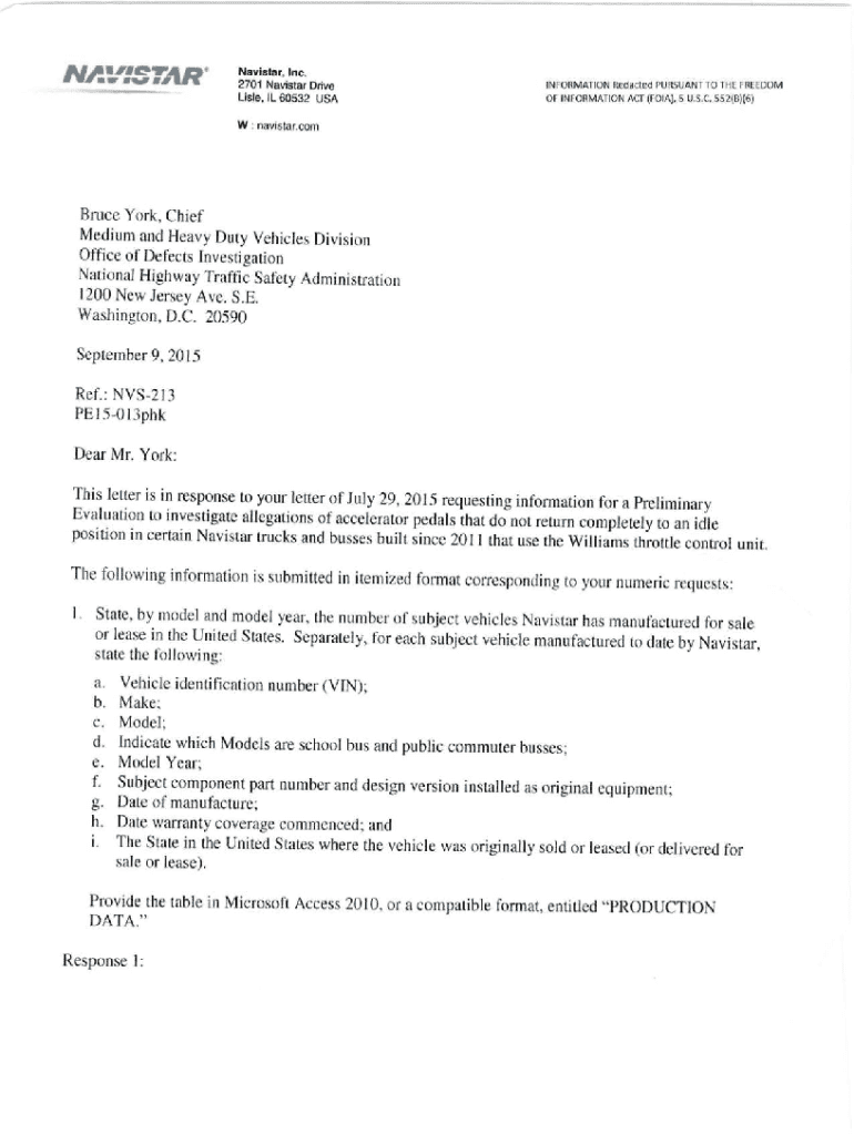 Fillable Online Navistar, Inc., 2701 Navistar Dr, Lisle, IL 60532, US ...