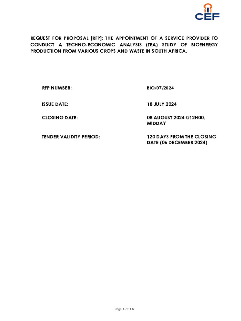 Fillable Online Request for Proposal rfp: the Appointment of a Service Provider ... Fax Email ...