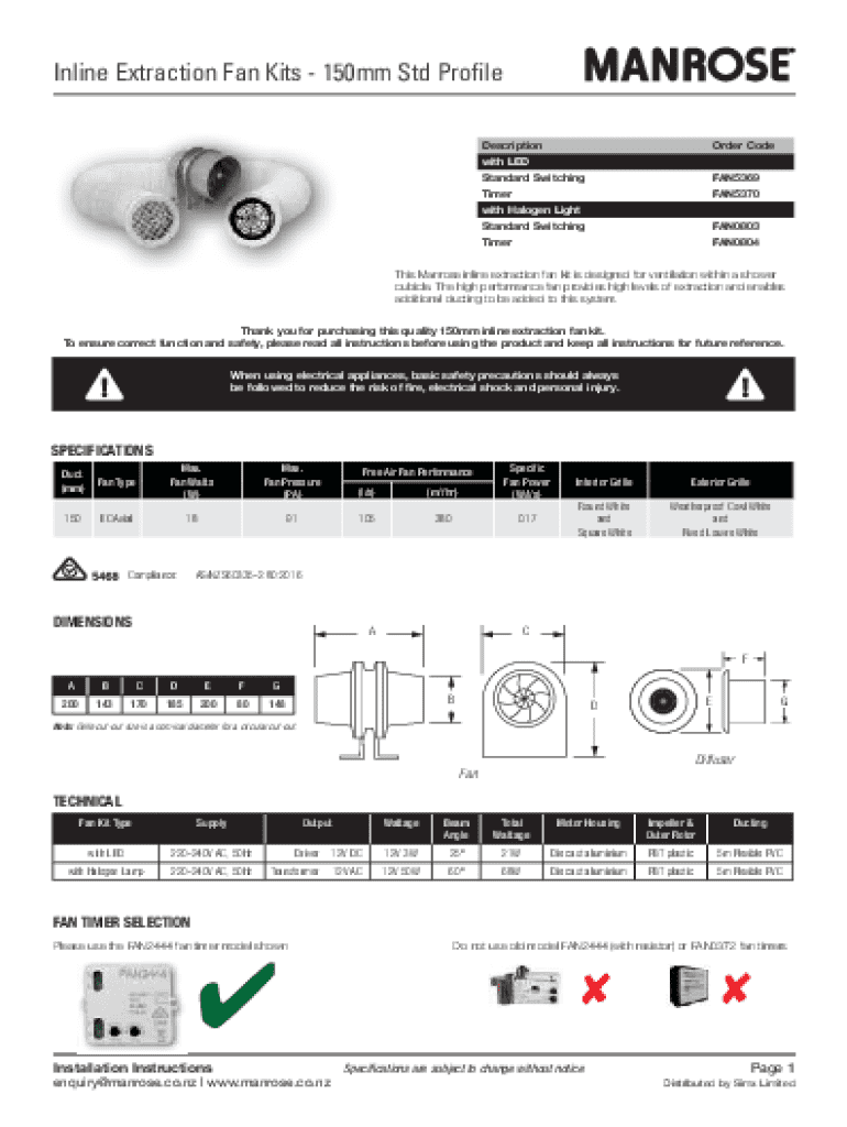 Fillable Online Manrose Classic LED Extract-a-LED Fan Kits - Plumbing ...