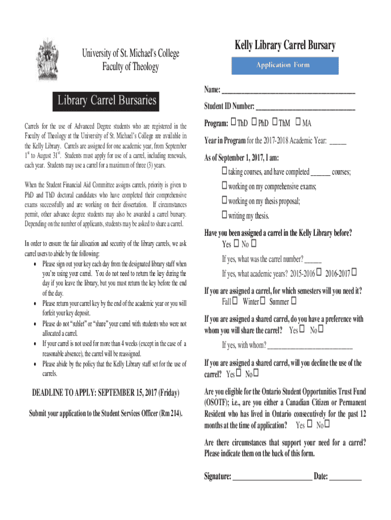 Fillable Online Kelly Library Carrel Bursary Fax Email Print - pdfFiller