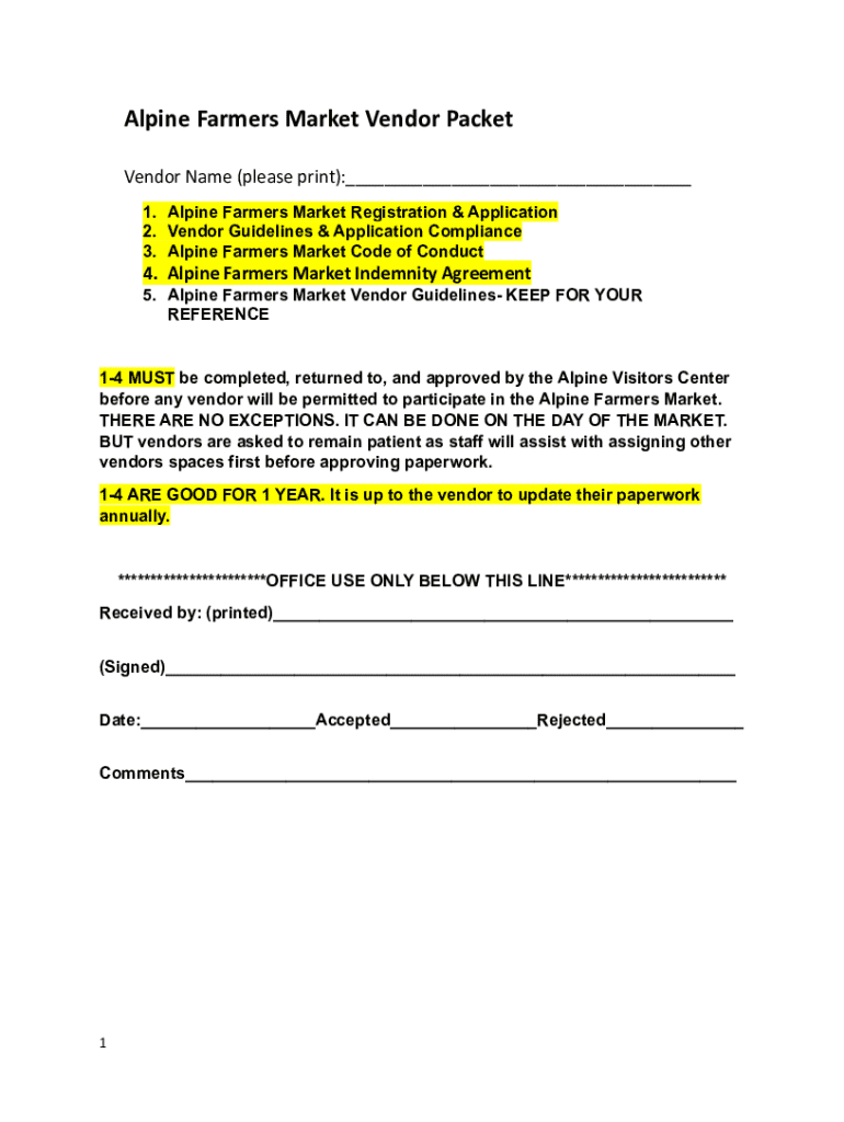 Fillable Online Alpine Certified Farmers Market Vendors Application Fax Email Print - pdfFiller