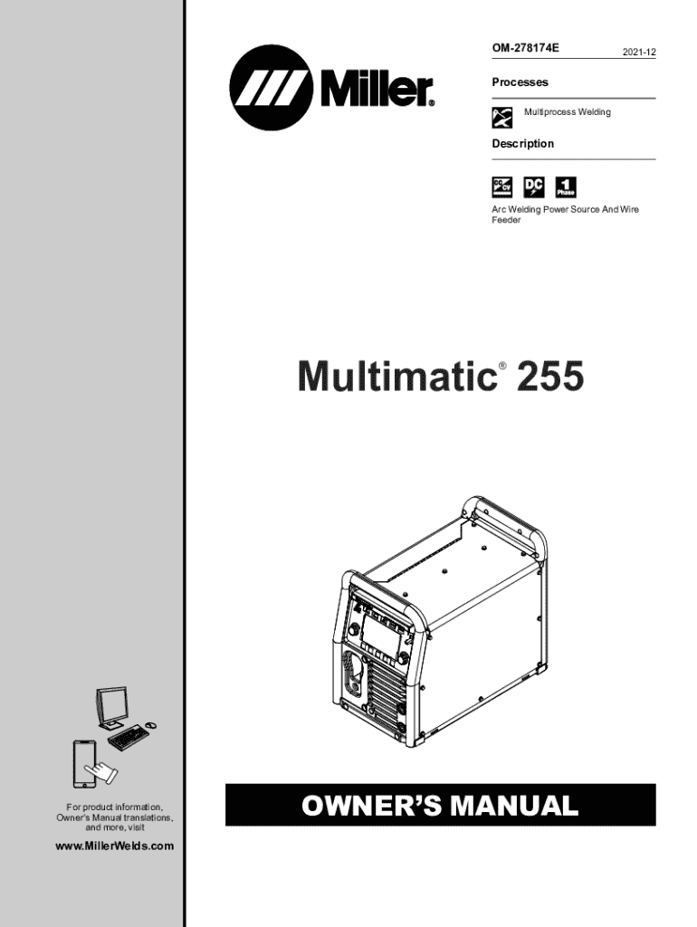 Fillable Online Owner’s Manual for Multimatic 255 Arc Welding Power Source and Wire Feeder Fax ...
