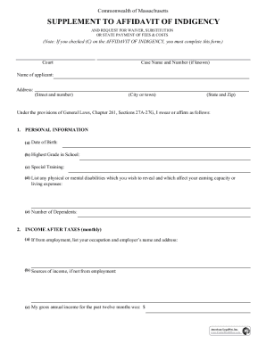 Fillable Online Supplement to Affidavit of Indigency Fax Email Print ...