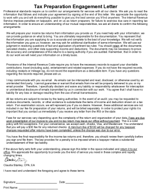 Fillable Online Tax Preparation Engagement Letter Fax Email Print ...