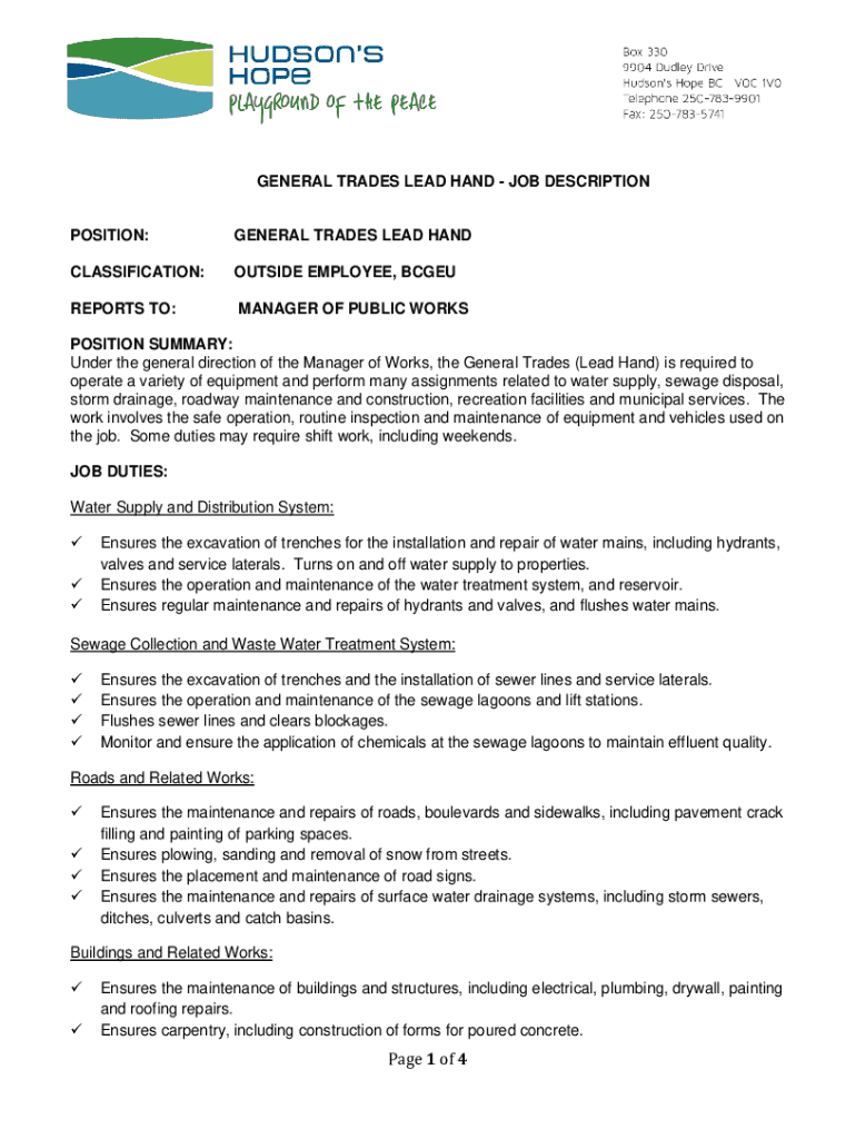 Fillable Online What Does a Lead Hand Do at Work? (With Salary ... Fax ...