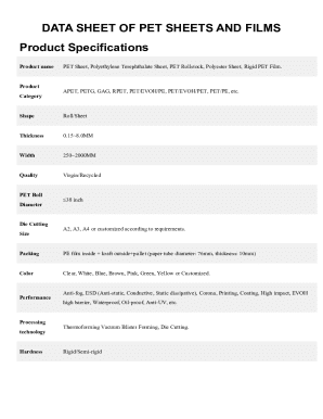 Fillable Online Product Specifications of Pet Sheets and Films Fax ...