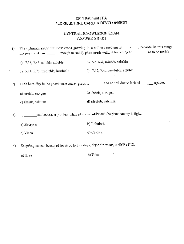 Fillable Online 2015 National Ffa Floriculture General Knowledge Exam ...
