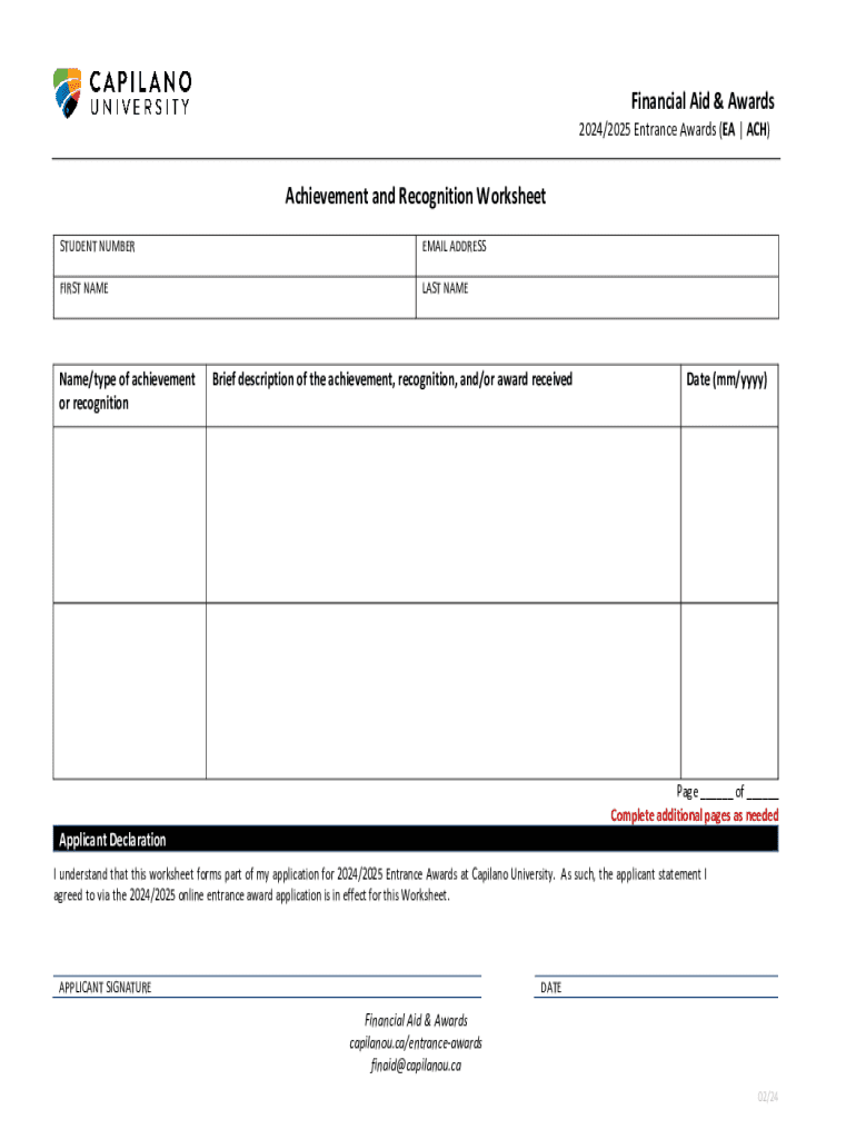 Fillable Online 2024/2025 Entrance Awards - Capilano University Fax Email Print - pdfFiller