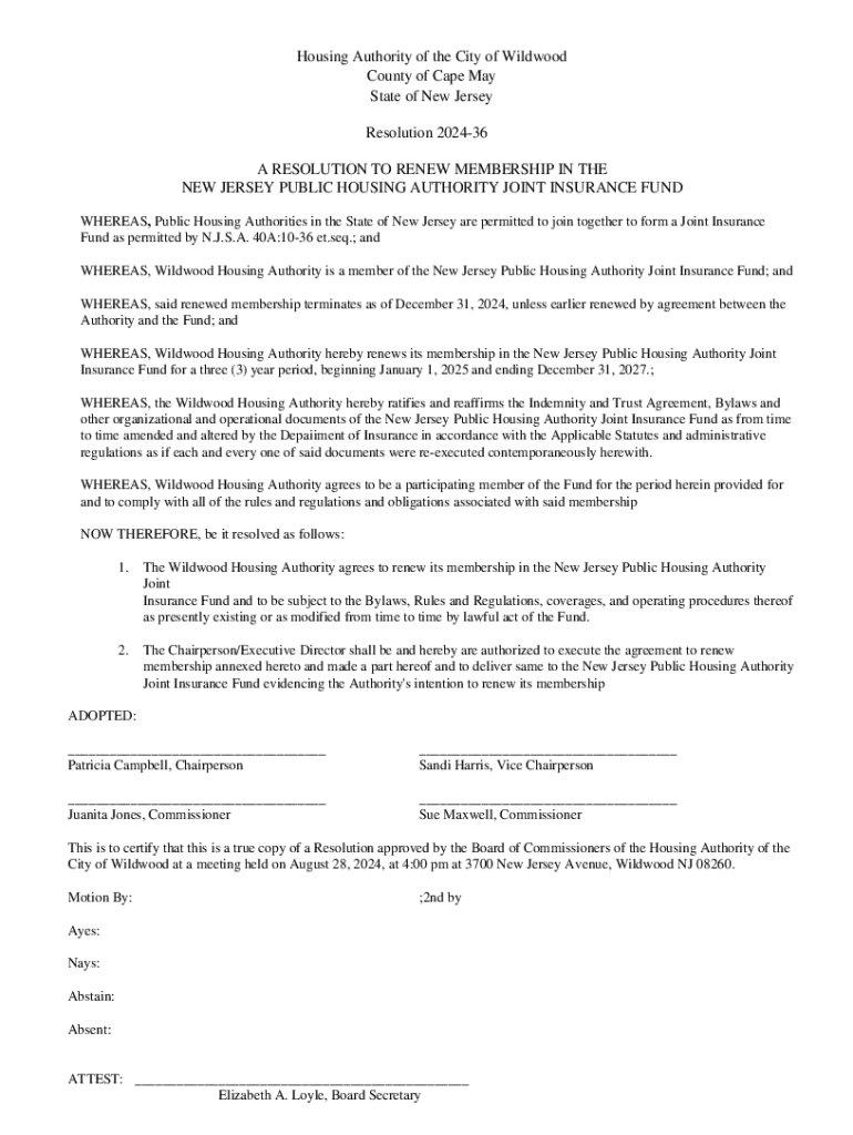 Fillable Online a Resolution to Renew Membership in the New Jersey ...