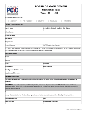 Fillable Online Board of Management Nomination Form Fax Email Print - pdfFiller