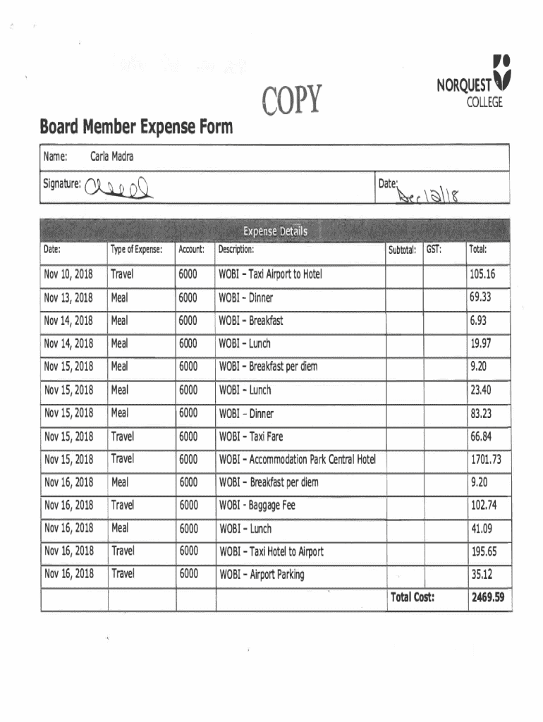 Fillable Online Board Member Expense Form Fax Email Print - pdfFiller
