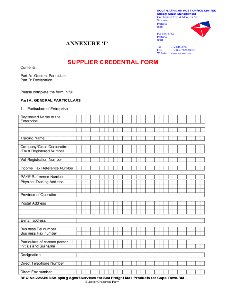 Fillable Online Annexure I-Supplier Credentials Form.doc Fax Email Print - pdfFiller