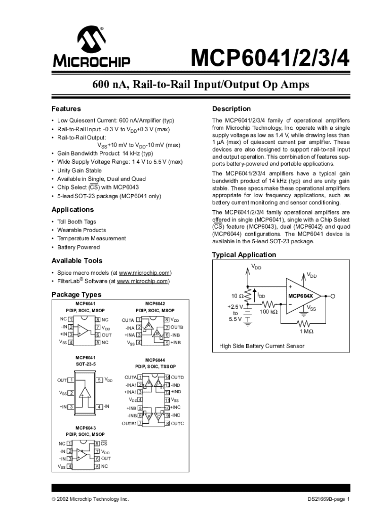 Fillable Online 600 nA, Rail-to-Rail Input/Output Op Amps Fax Email ...
