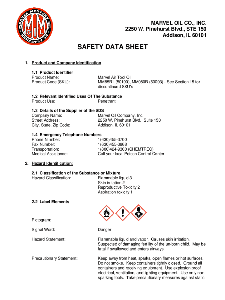 Fillable Online Fillable Online safety data sheet - Marvel Mystery Oil ...