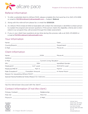 Fillable Online Referral Information for Allcare Pace Fax Email Print ...