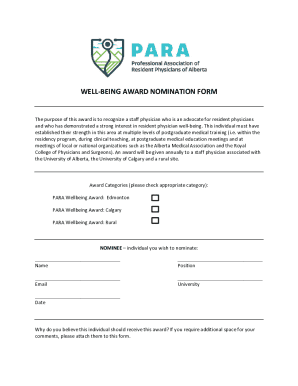Fillable Online Well-being Award Nomination Fax Email Print - pdfFiller
