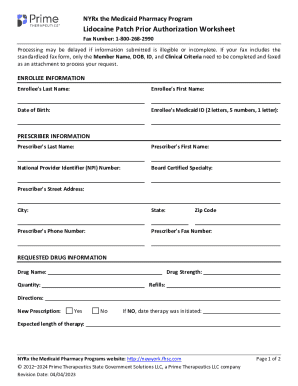 Fillable Online Nyrx Medicaid Pharmacy Program - Lidocaine Patch Prior ...