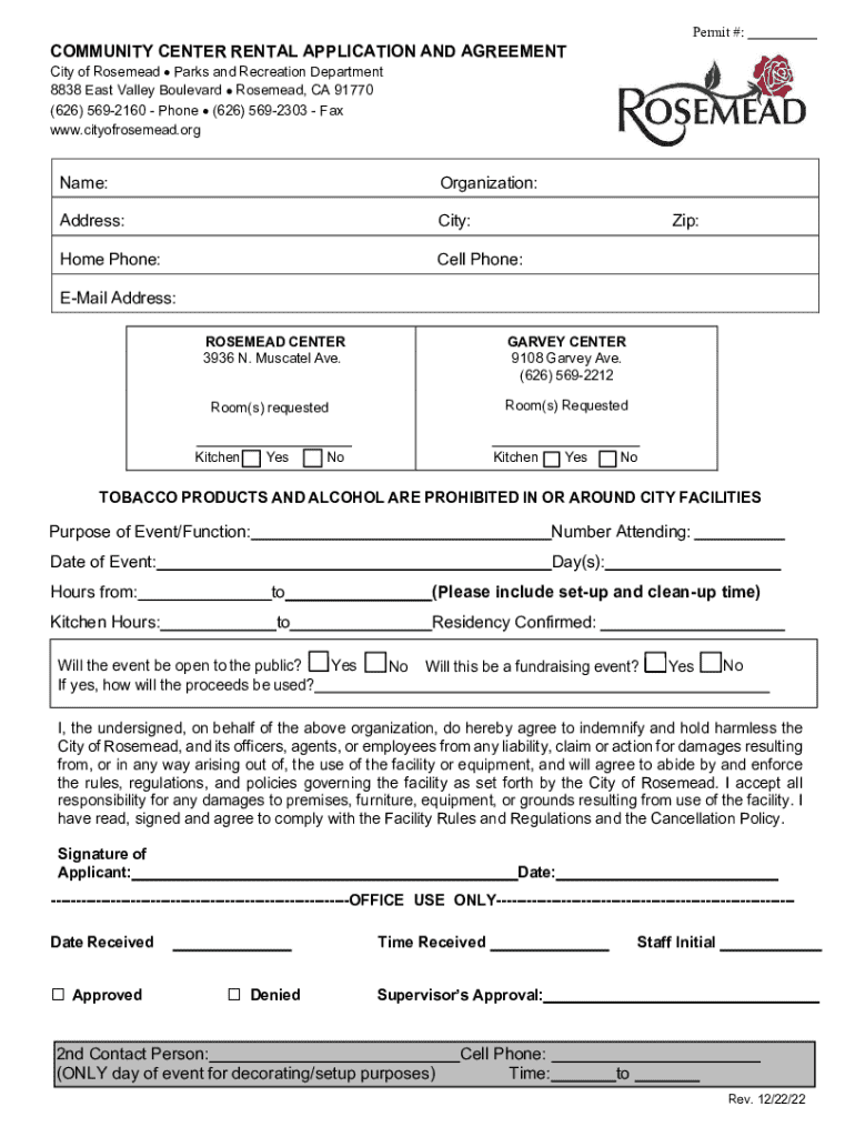 Fillable Online Community Center Rental Application Fax Email Print - pdfFiller
