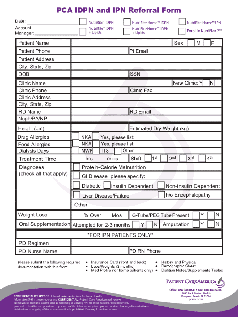 Fillable Online Pca Idpn and Ipn Referral Form Fax Email Print - pdfFiller