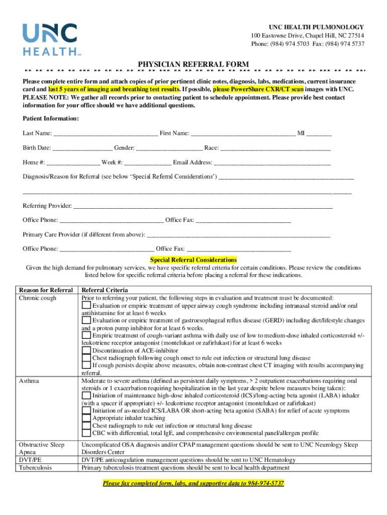 Fillable Online Our Clinic - Division of Pulmonary Diseases and Critical ... Fax Email Print ...