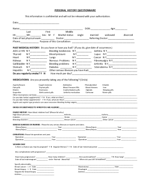 Fillable Online Personal History Questionnaire Fax Email Print - pdfFiller