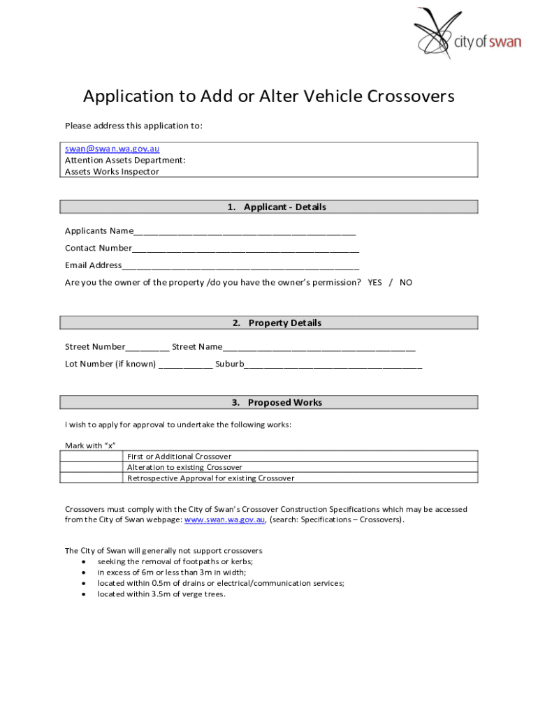 Fillable Online Vehicle Crossover Application Fax Email Print - pdfFiller