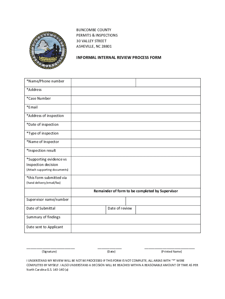 Fillable Online Buncombe County Permits & Inspections Informal Internal Review Fax Email Print ...