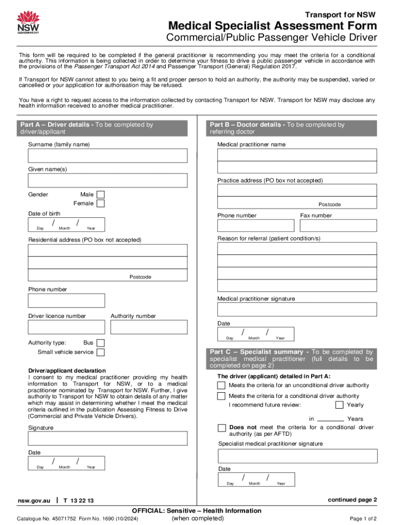 Fillable Online Medical Specialist Assessment Form - Commercial/Public Passenger Vehicle Driver ...
