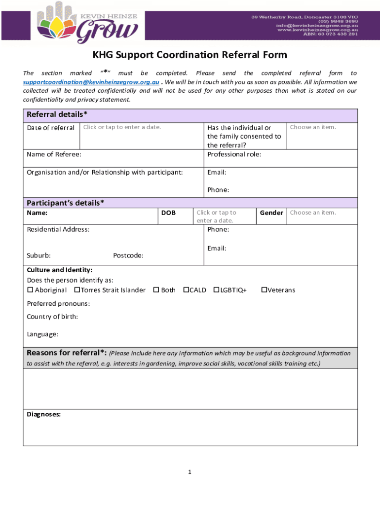Fillable Online KHG Support Coordination Referral Form Fax Email Print ...