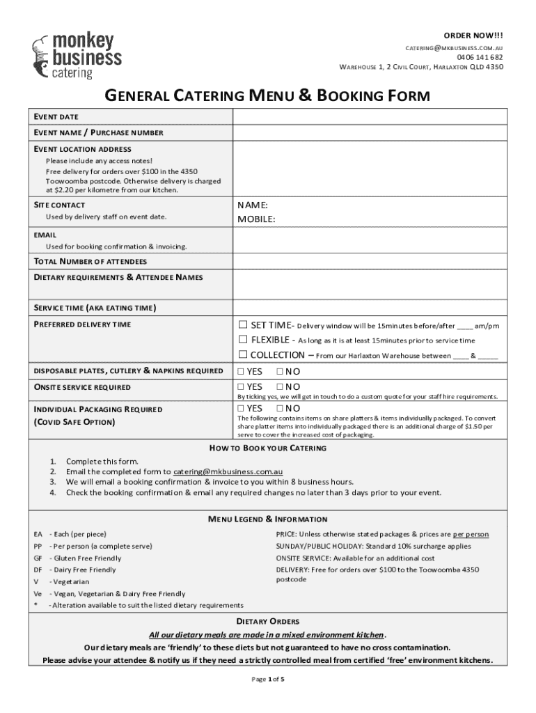 Fillable Online Catering Services Order Form Fax Email Print - pdfFiller