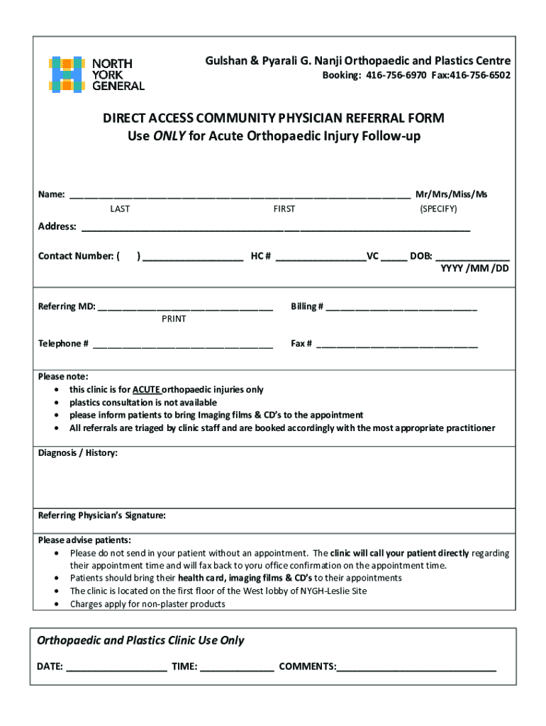 Fillable Online Orthopaedic and Plastics Centre Referral Form Fax Email ...