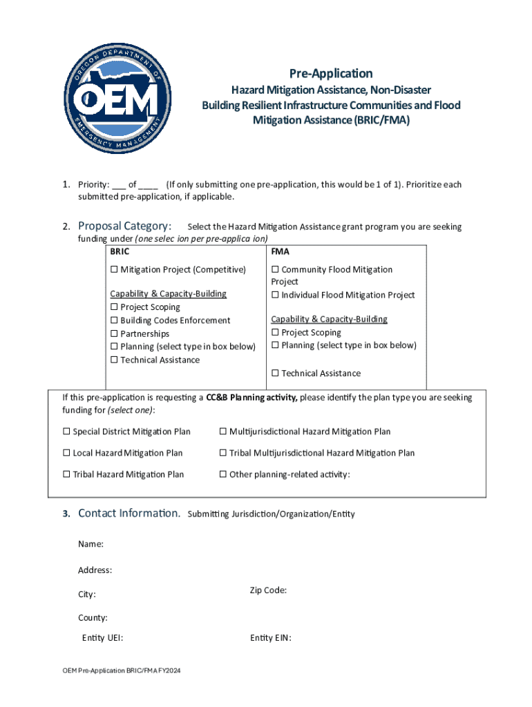 Fillable Online FY2024-BRIC-FMA-Pre-Application-Form.pdf Fax Email ...