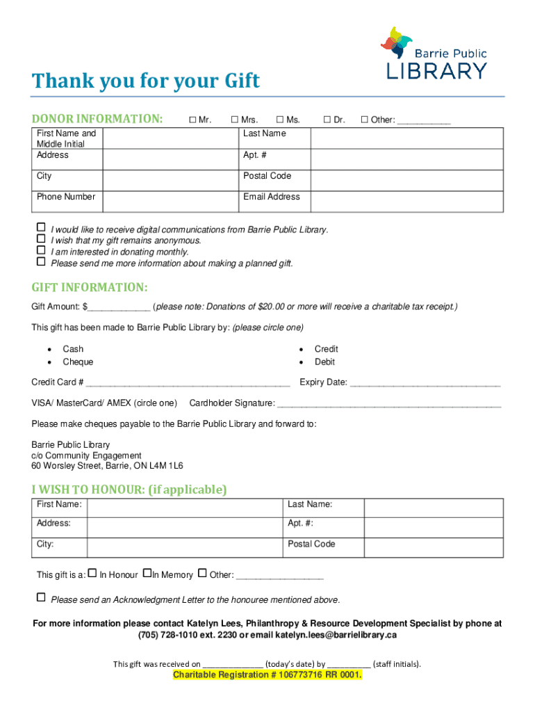 Fillable Online Thank You for Your Gift Fax Email Print - pdfFiller