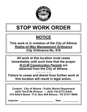 Fillable Online Stop Work Order Notice Fax Email Print - pdfFiller