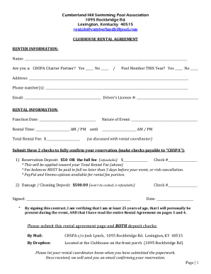 Fillable Online Clubhouse Rental Agreement Fax Email Print - pdfFiller