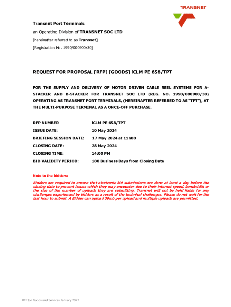 Fillable Online Request for Proposal for the Supply and Delivery of Motor Driven Cable Reel ...