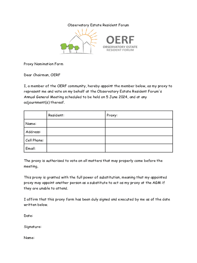 Fillable Online Observatory Estate Resident Forum Proxy Nomination Fax Email Print - pdfFiller
