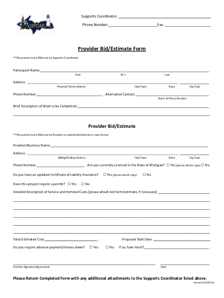 Fillable Online Provider Bid/estimate Form Fax Email Print - pdfFiller