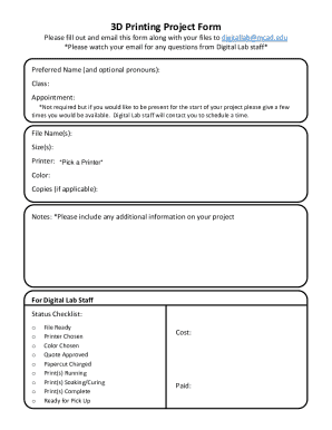 Fillable Online 3d Printing Request Submission Fax Email Print - pdfFiller