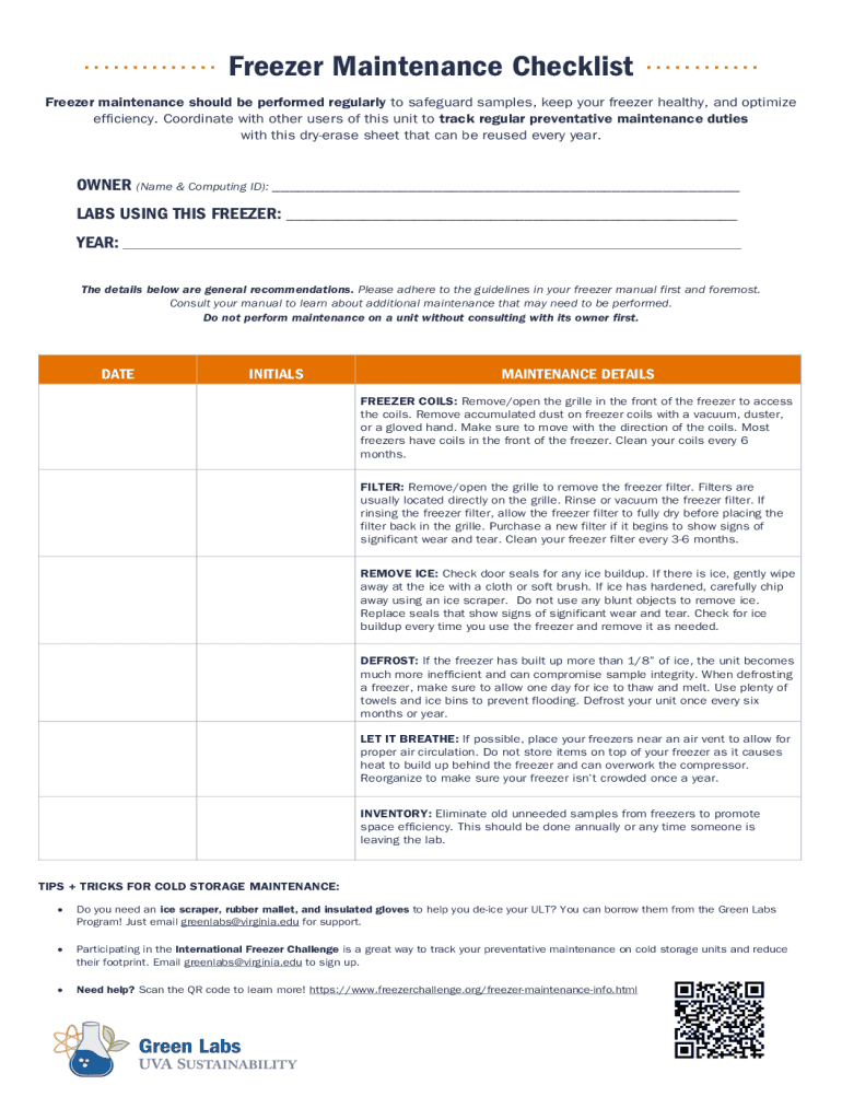 Fillable Online Freezer Maintenance Guide Fax Email Print - pdfFiller