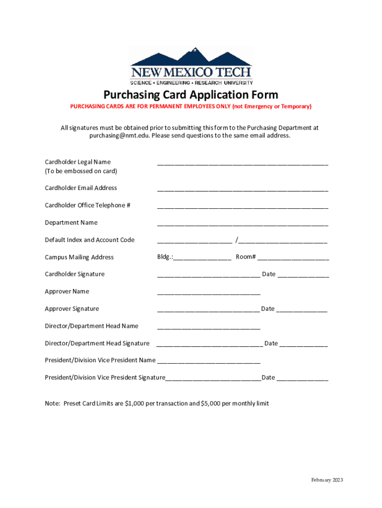 Fillable Online Procurement Card: New Mexico Tech Fax Email Print - pdfFiller