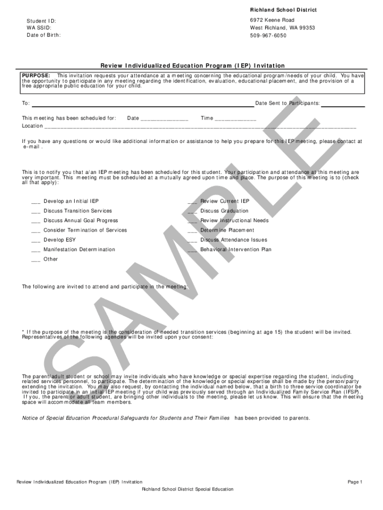 Fillable Online Review Individualized Education Program (iep ...