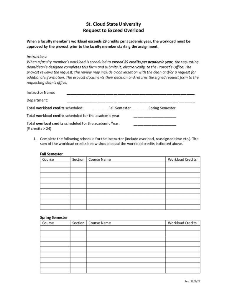 Fillable Online St. Cloud State University - Faculty Overload Request Form Fax Email Print ...