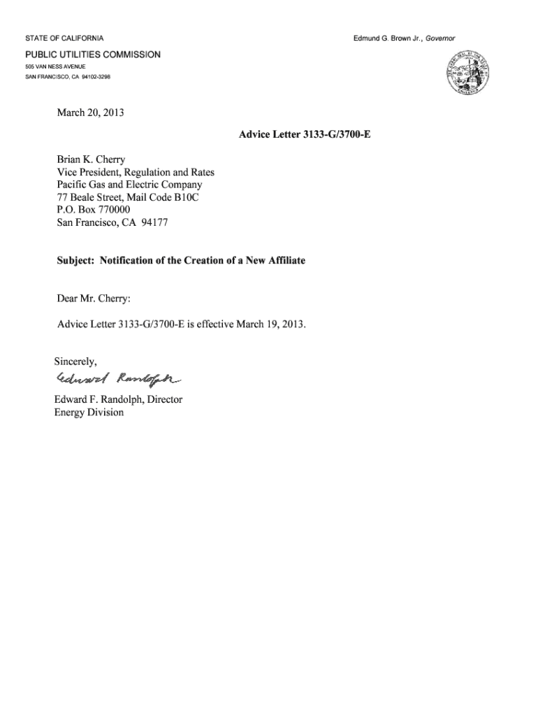 Fillable Online Advice Letter 3133-G/3700-E Subject: Notification of the Creation of ... Fax ...